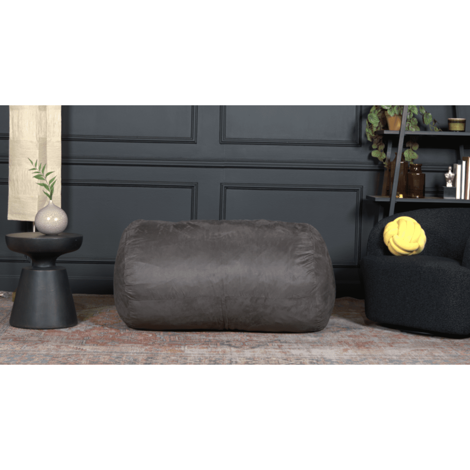 Cylinder Charcoal Suede Bean Bag, Modern Cozy Design with Removable ...