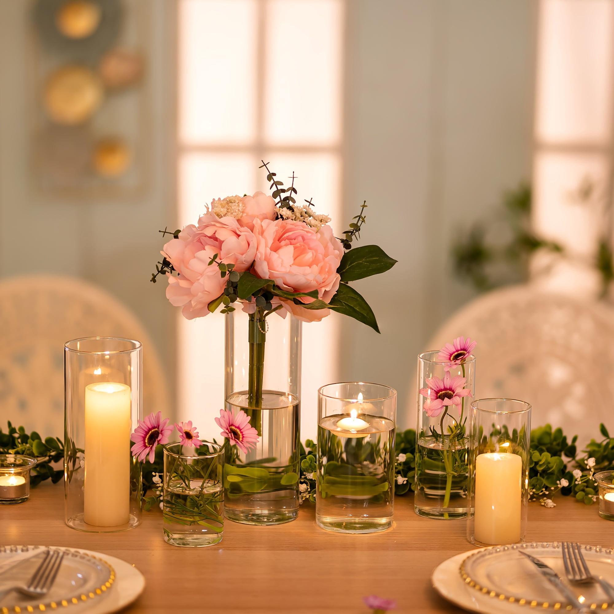 Cylinder Clear Vases Set, 24pcs Glass Vases for Centerpieces Bulk ...