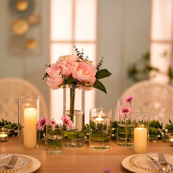 Cylinder Clear Vases Set, 24pcs Glass Vases for Centerpieces Bulk ...