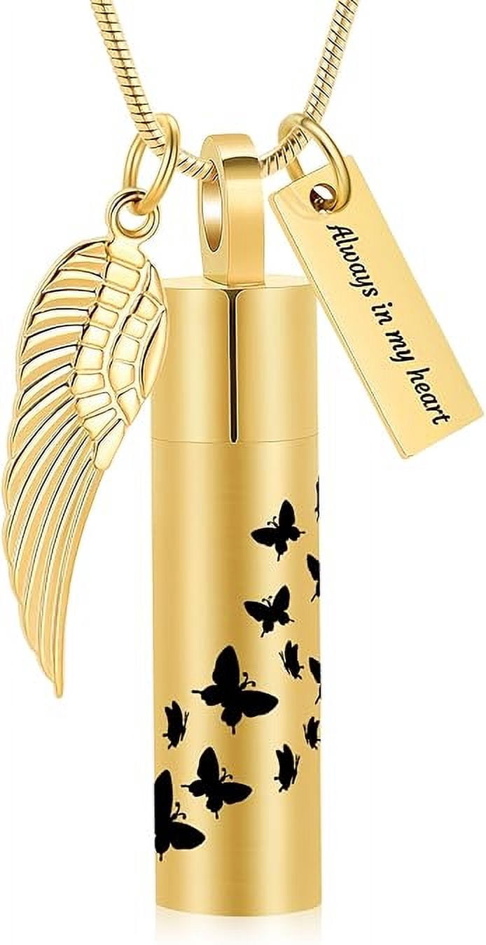 Cylinder Cremation Jewelry Butterfly Cylinder Urn Necklace for Ashes ...