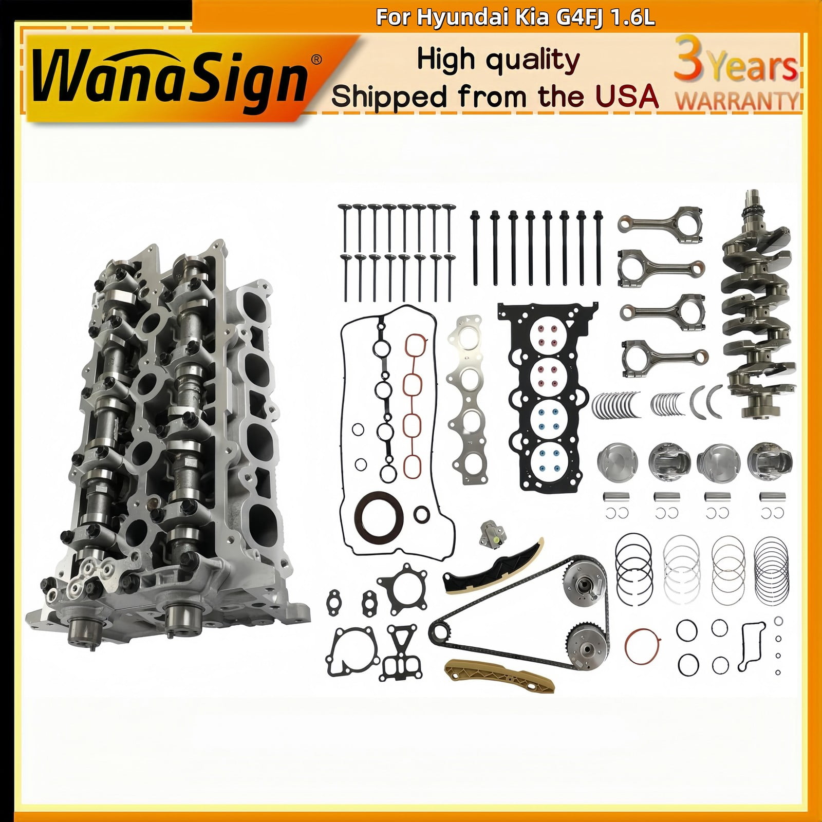 Cylinder Head Assembly Crankshaft Piston Timing Chain Kit Head Gasket ...