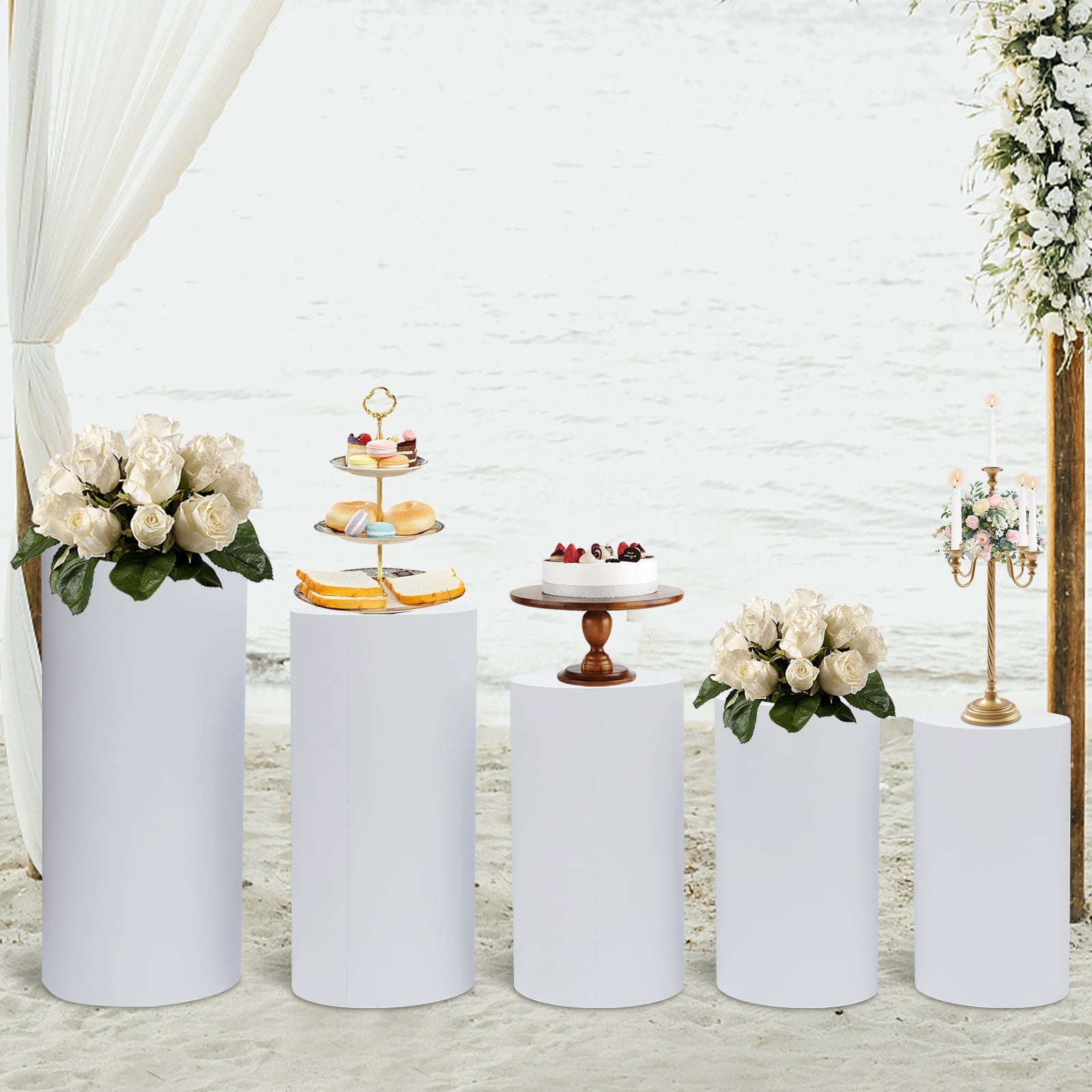 Cylinder Metal Pedestal Stand Risers Set - White Color - Lightweight ...