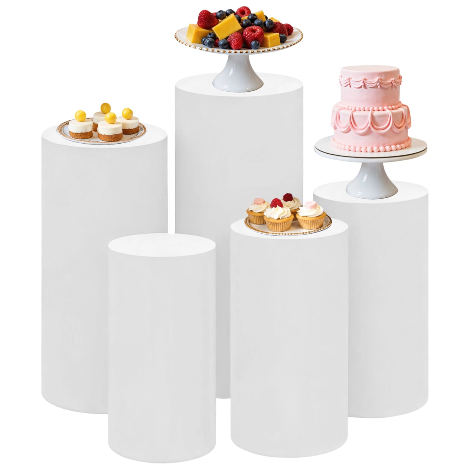 Cylinder Pedestal Stand Covers 5 Pc Set, Acrylic Party Pedestals for ...