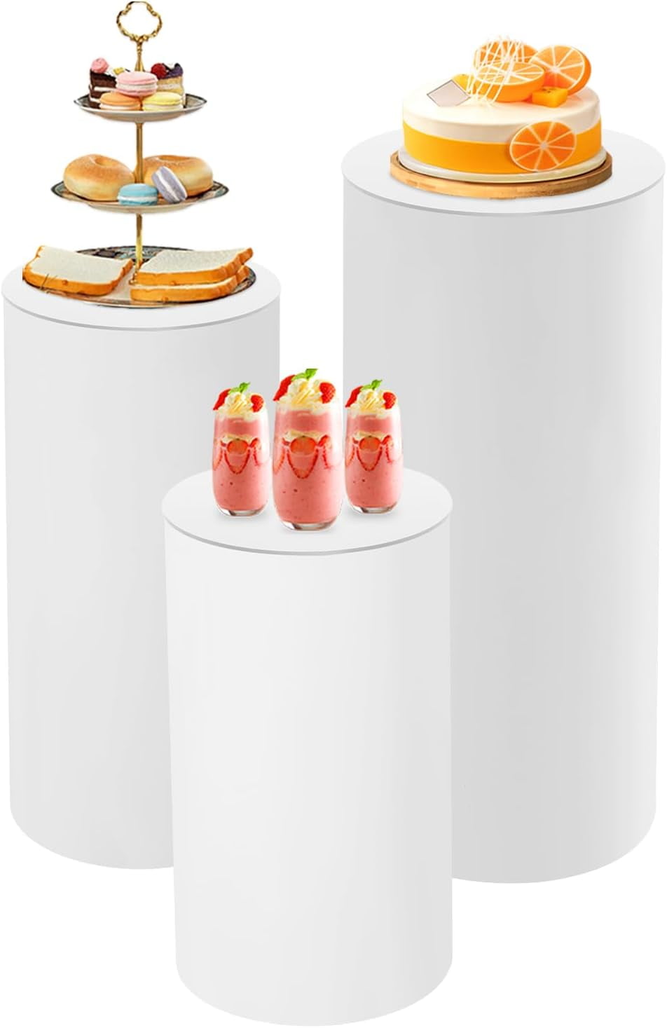 Cylinder Pedestal Stands, 3 PCS White Round Cylinder Table Display ...