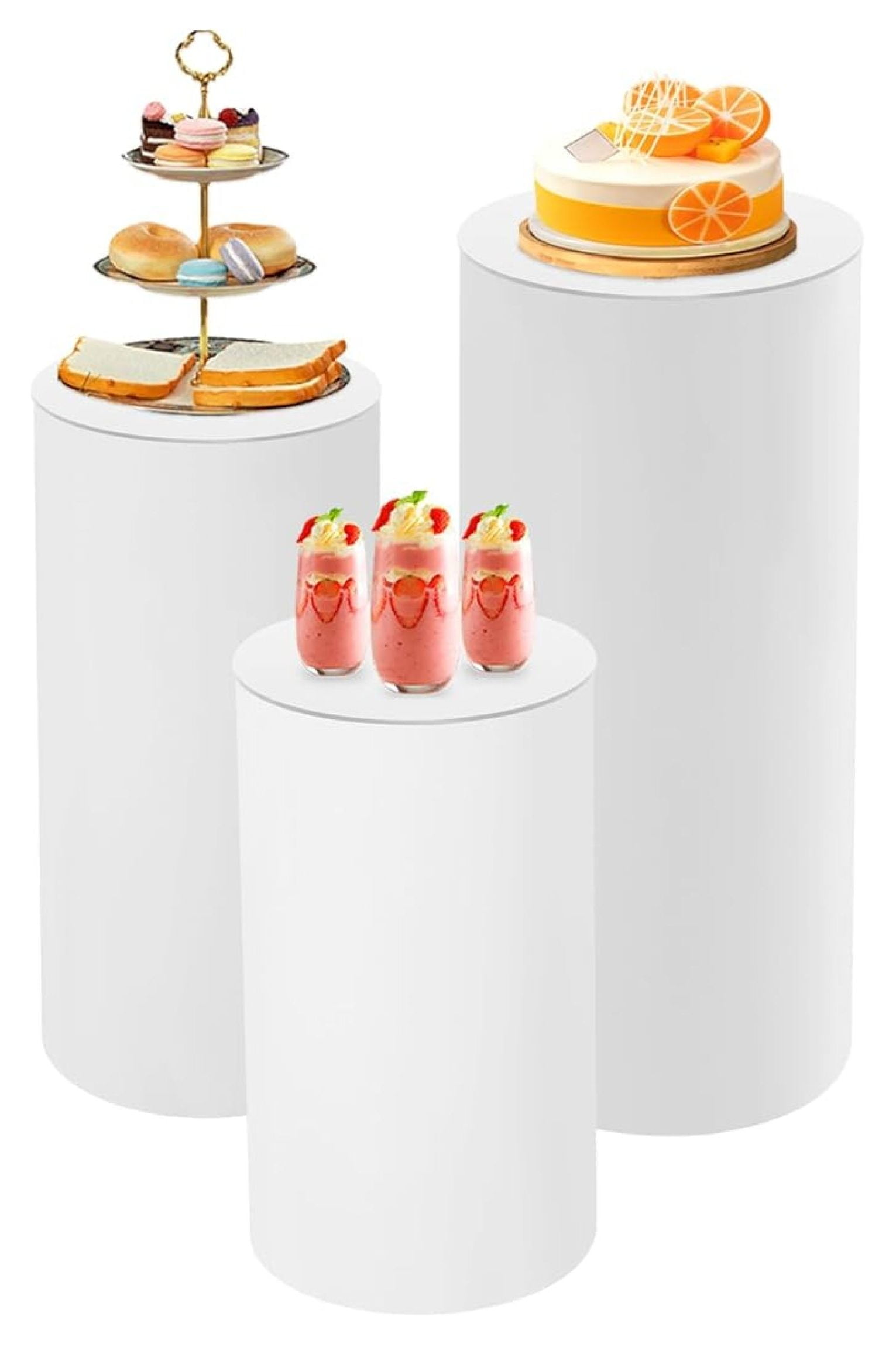 Cylinder Pedestal Stands - 3Pcs White Round Display Risers for Wedding ...