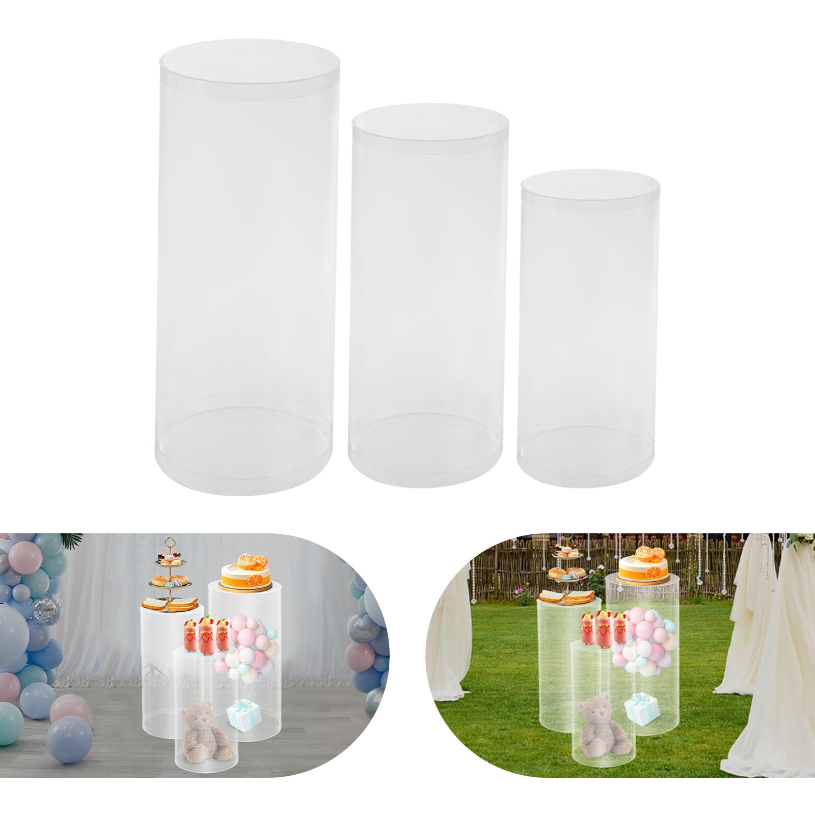 Clear Acrylic Wedding Display Stand Set, 3-Piece Cylinder Table for ...