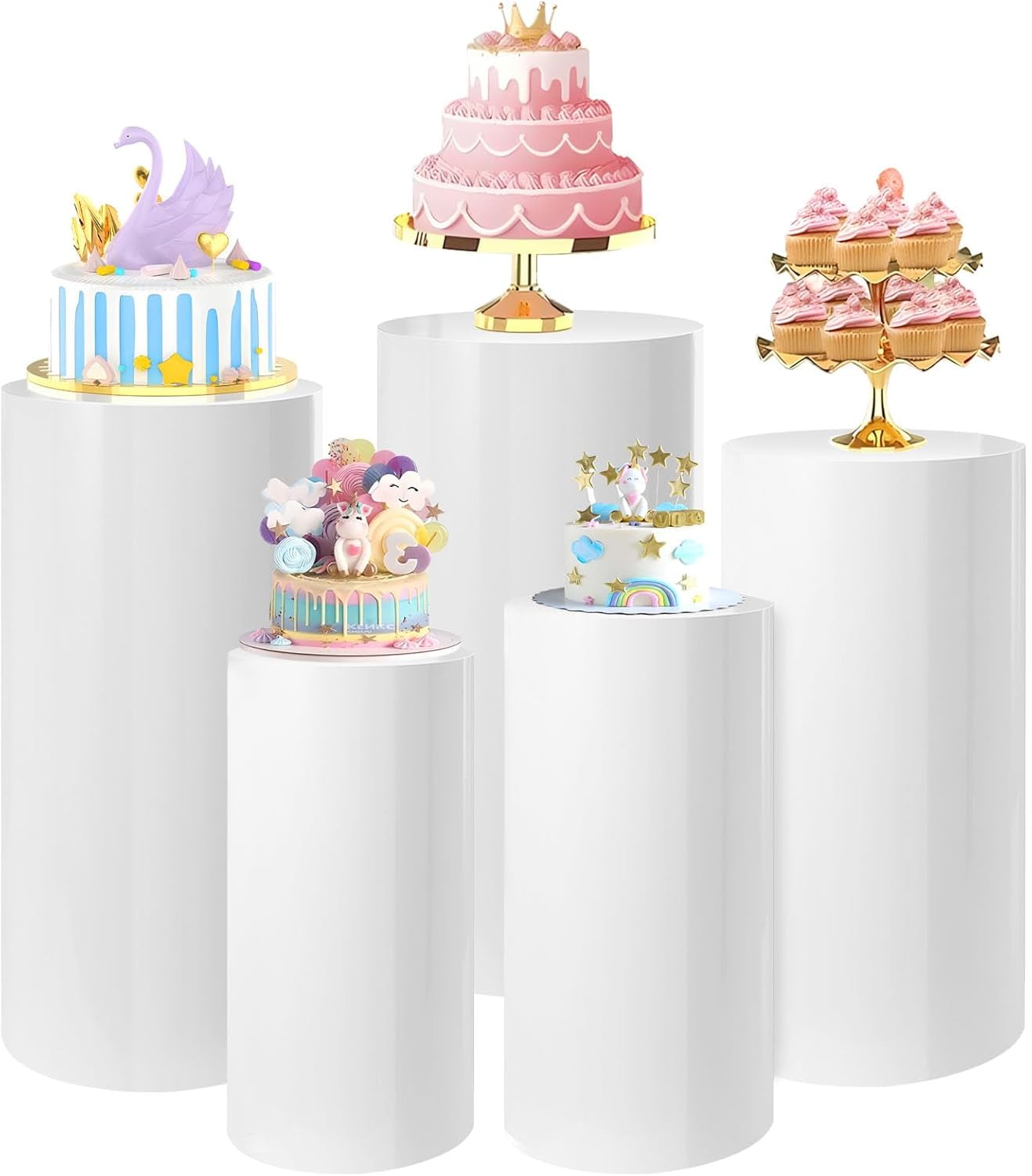Cylinder Pedestal Stands, Metal Cylinders White Round Pedestal Display ...