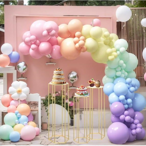 Cylinder Pedestal Stands for Party, 3 PCS Hexagon Gold Metal Plant ...