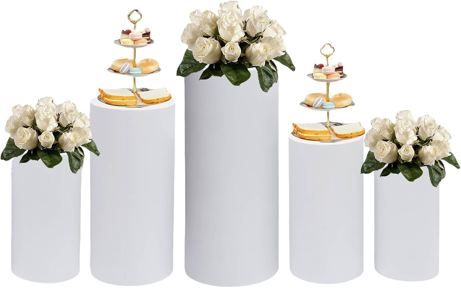 Cylinder Pedestal Stands for Party, Set of 5 White Round Cylinder ...