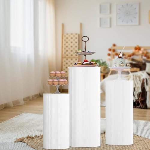 Cylinder Pedestal Stands for Party White 3Pcs Metal Fluted Cylinder ...