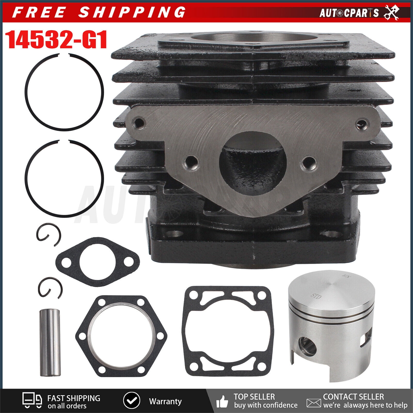 Cylinder & Piston Rebuild Kit Fit EZGO 1976-88 2 cycle 244cc EC25-2PG ...
