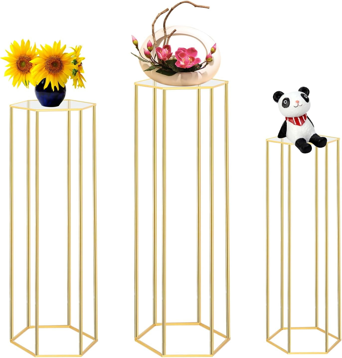 Cylinder Stands for Party, 3PCS Hexagon Cylinder Pedestal Stand, Gold ...