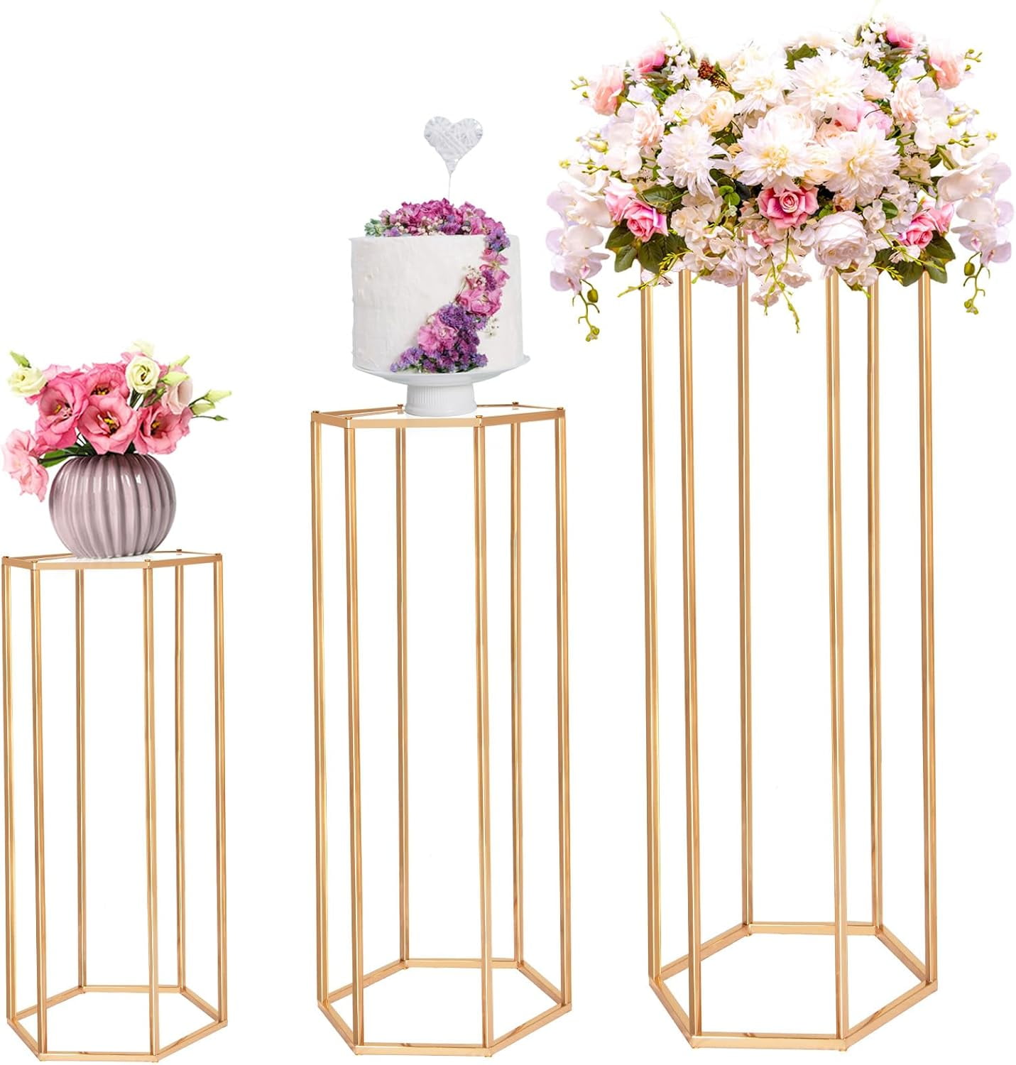 Cylinder Stands for Party, 3Pcs Gold Pedestal Stand for Display with ...