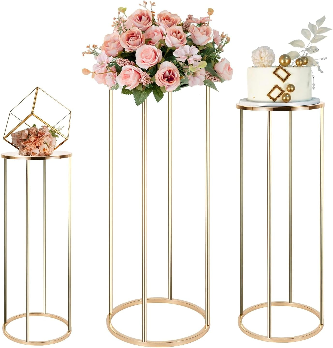 Cylinder Stands for Party, 3Pcs Gold Cylinder Pedestal Stand for ...