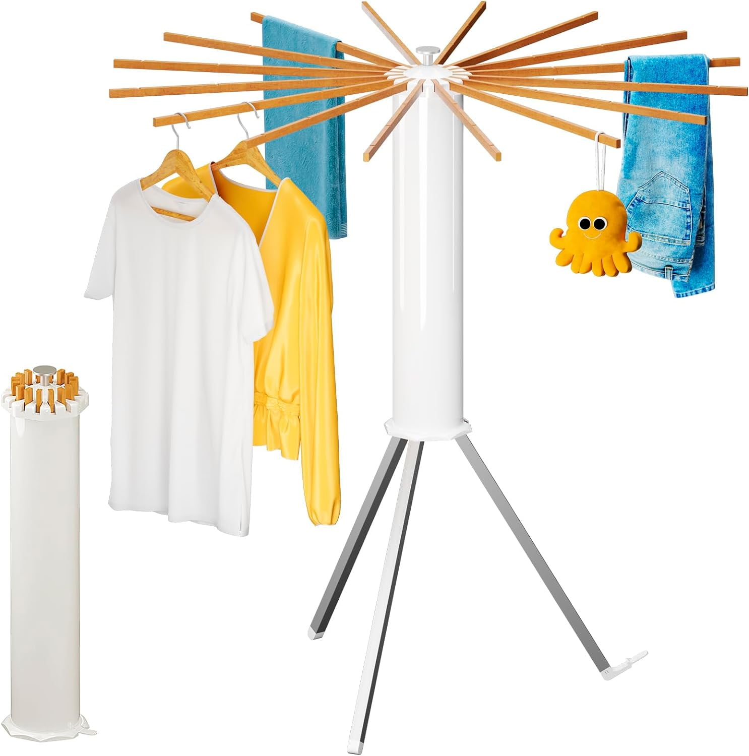 Cylinder Tripod Clothes Drying Rack - 16 Expandable Rods | Standing ...