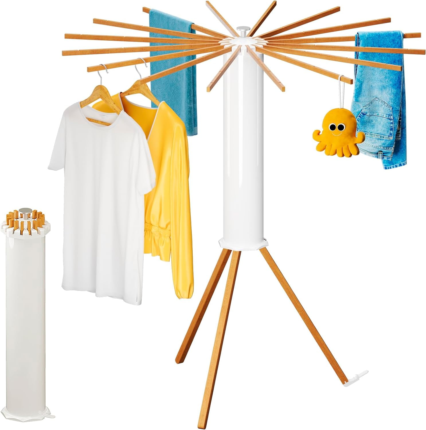 Cylinder Tripod Clothes Drying Rack - 16 Expandable Rods | Standing ...