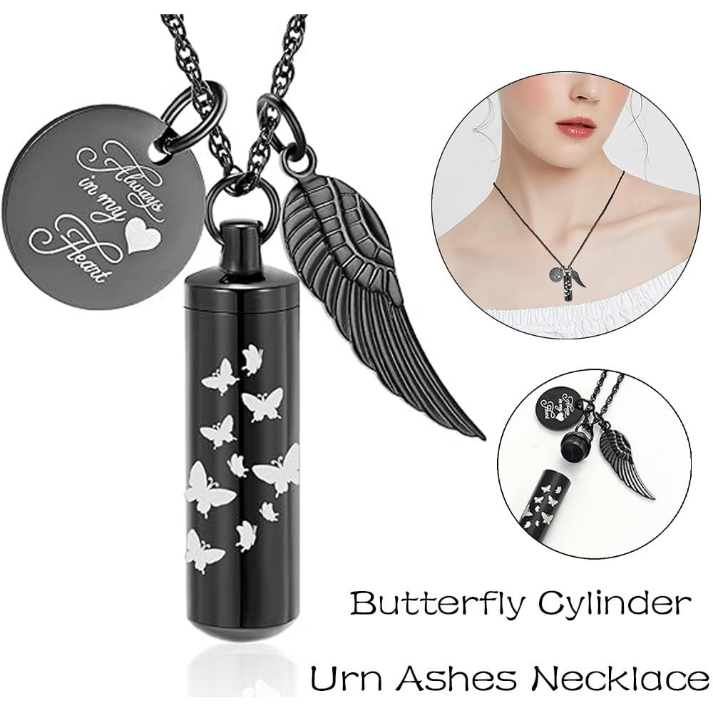 Cylinder Urn Necklace for Ashes Butterfly Cremation Jewelry for Ashes ...