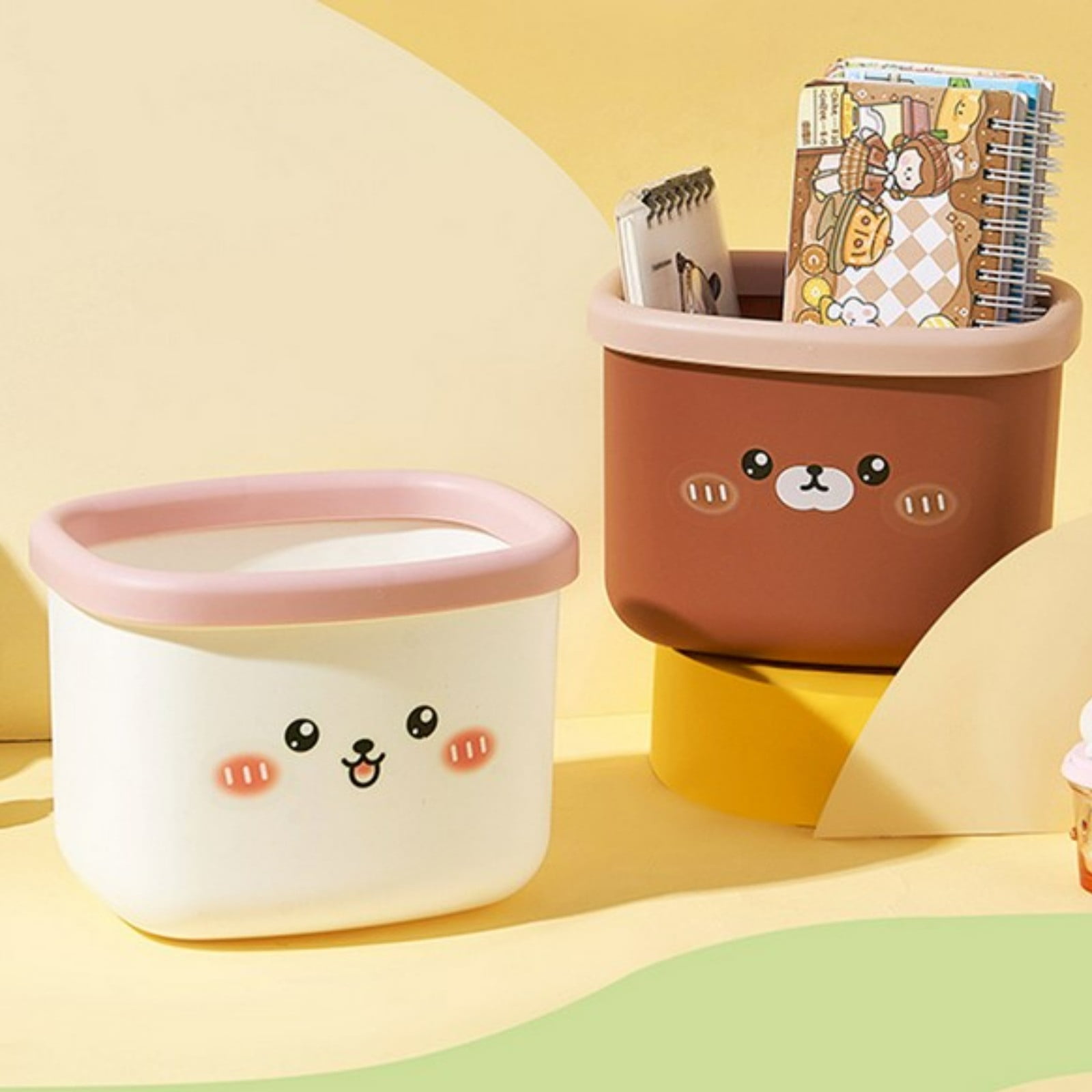 Cylinder Waste Basket,Small Desktop Storage,Sturdy Plastic Construction ...