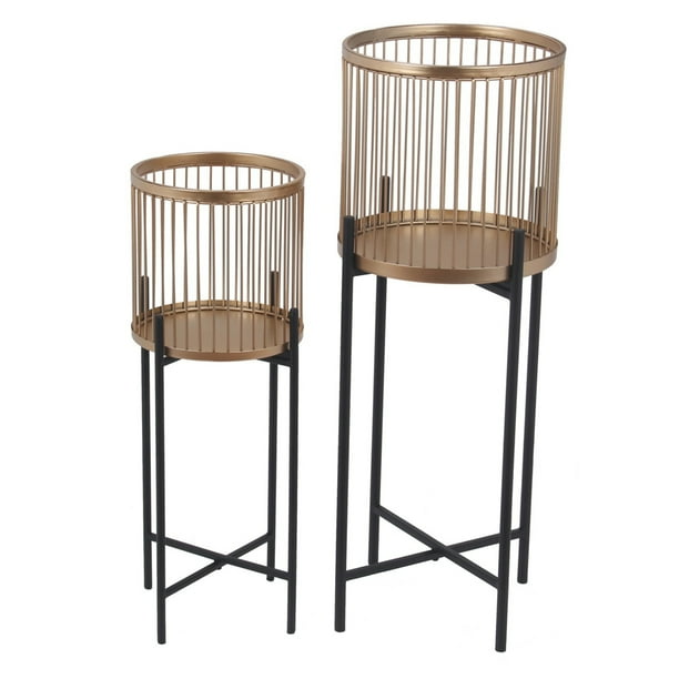 Cylindrical Cage Metal Frame Plant Stand with Tubular Legs, Set of 2 ...