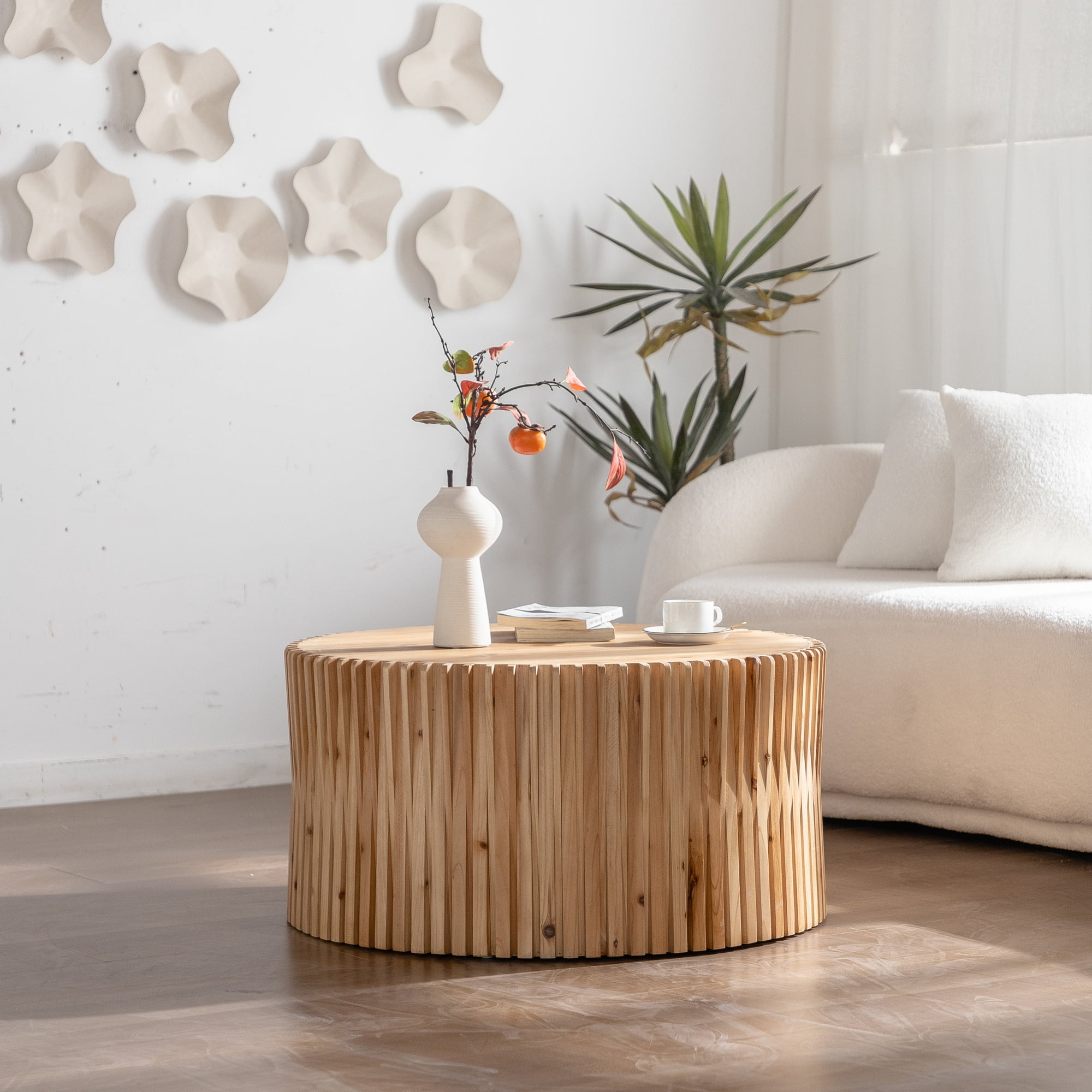Cylindrical Coffee Table, Retro Fashion Style Round Coffee Table with ...
