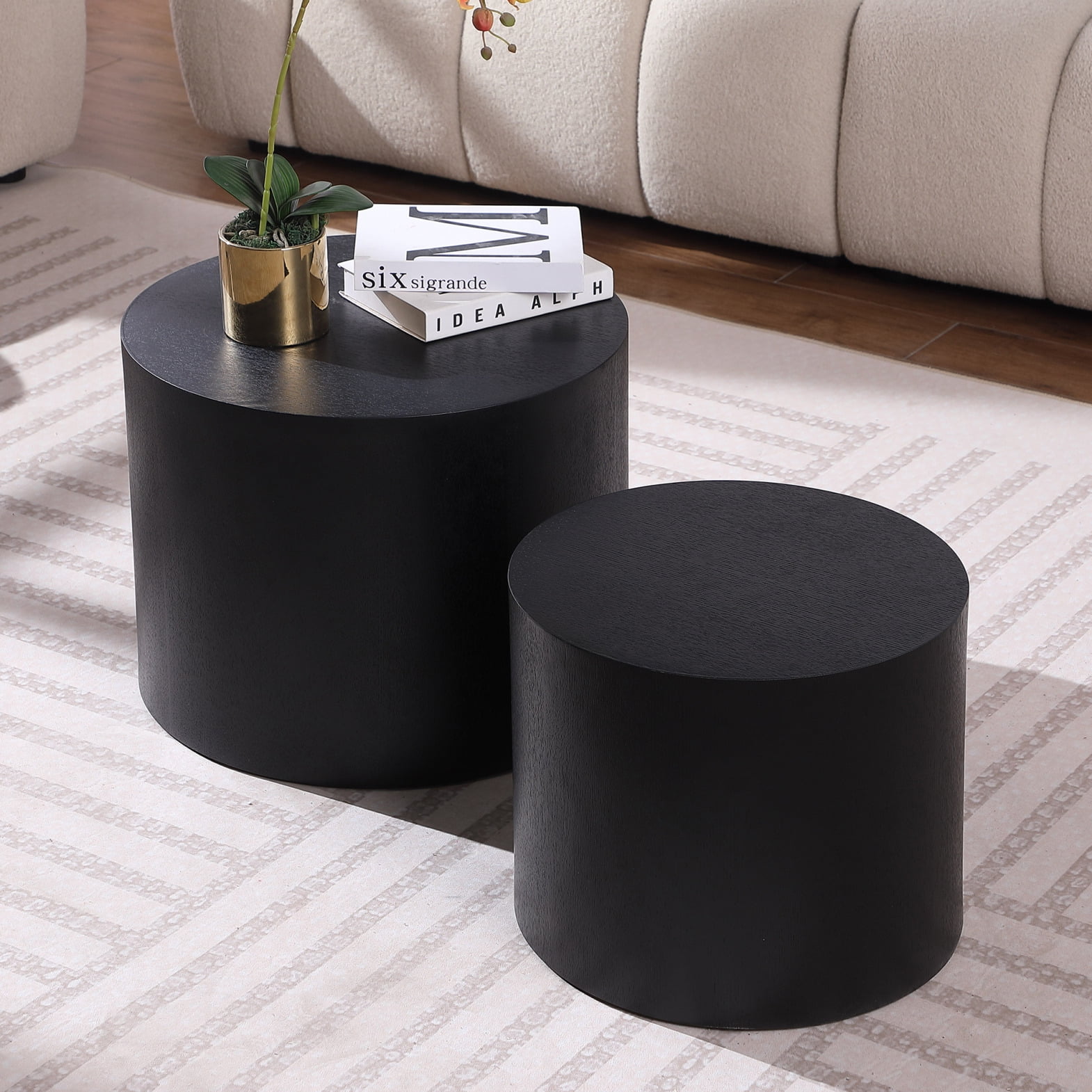 Cylindrical Coffee Table Set of 2, Modern Center Table with Water-Proof ...