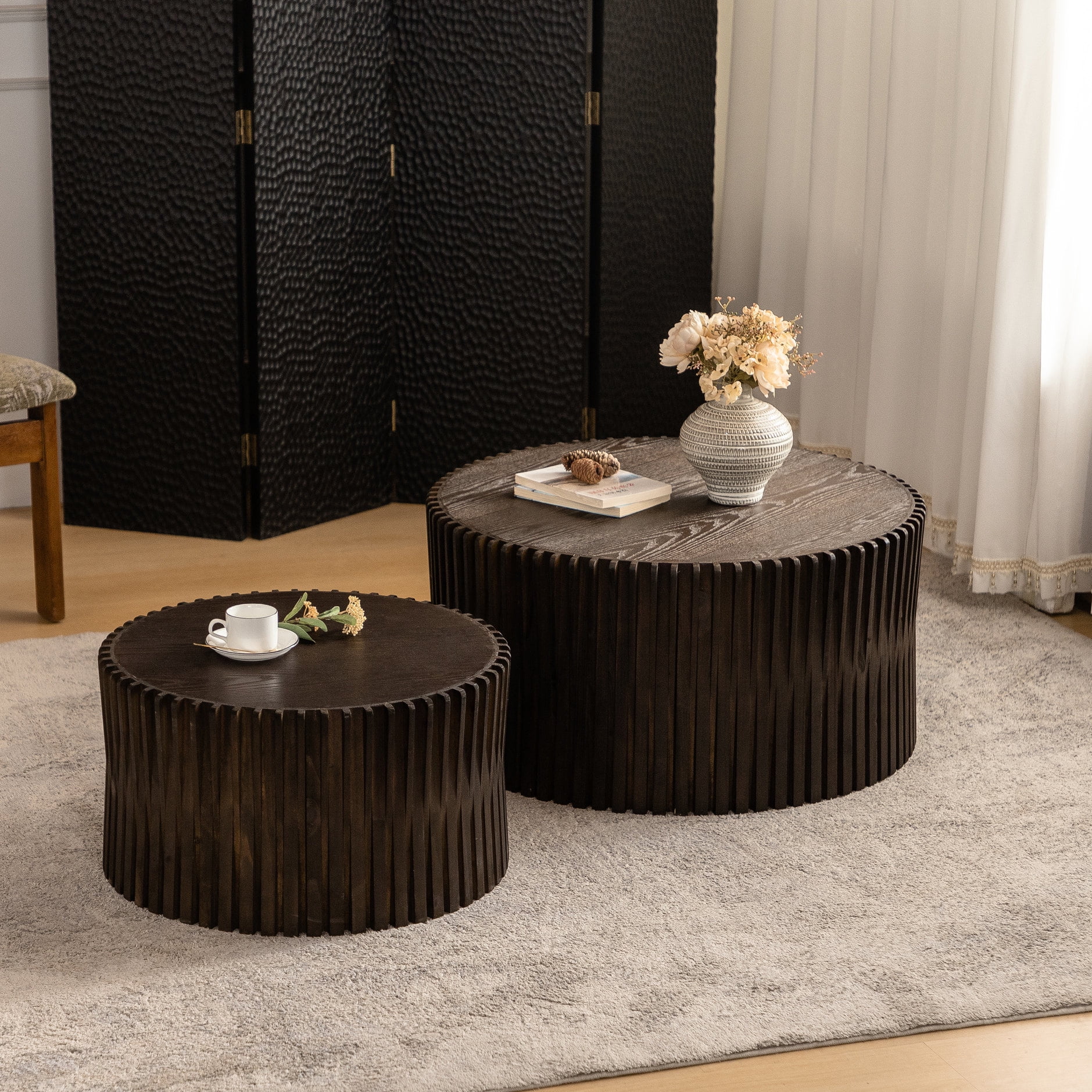 Cylindrical Nesting Coffee Tables | Vertical Textured Embossed Design ...