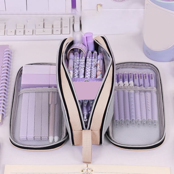 Cylindrical Pencil Case Large Capacity Zipper Stationery Pouch Storage ...