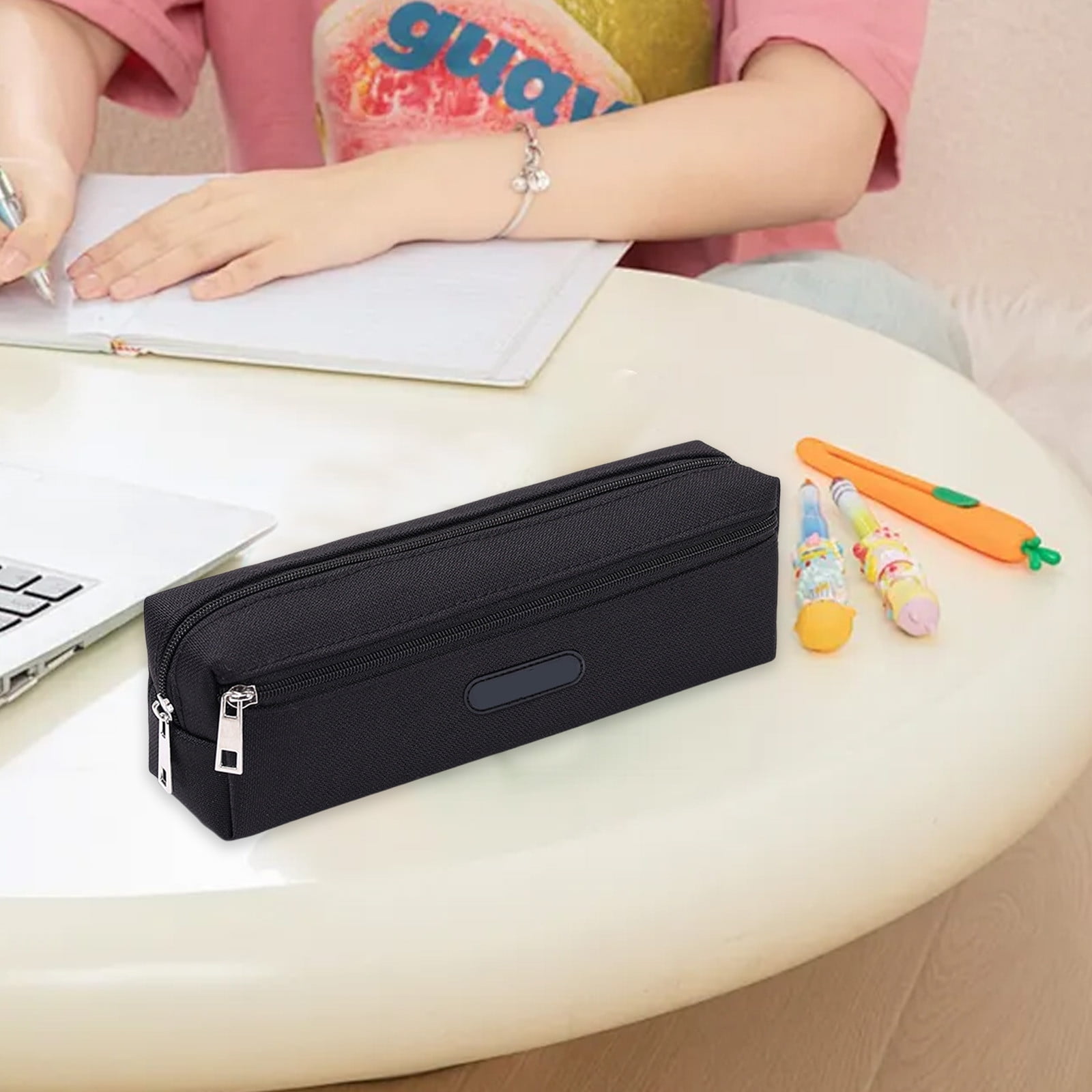 Cylindrical Polyester Pencil Case, 8.07x2.56x1.97in Black/Navy - Cute ...