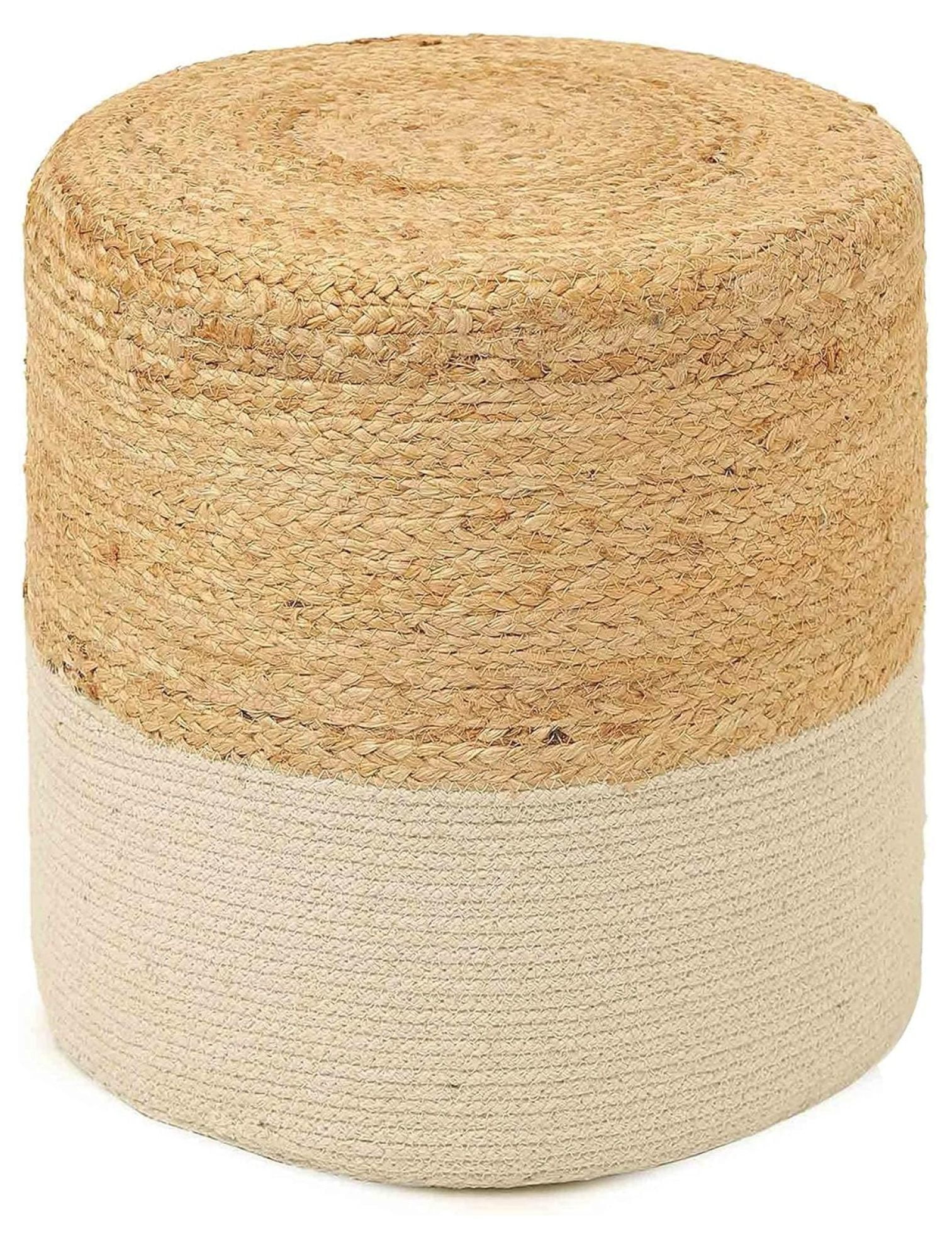 · Cylindrical Pouf Foot Stool Ottoman - Jute Braided Accent Sitting ...