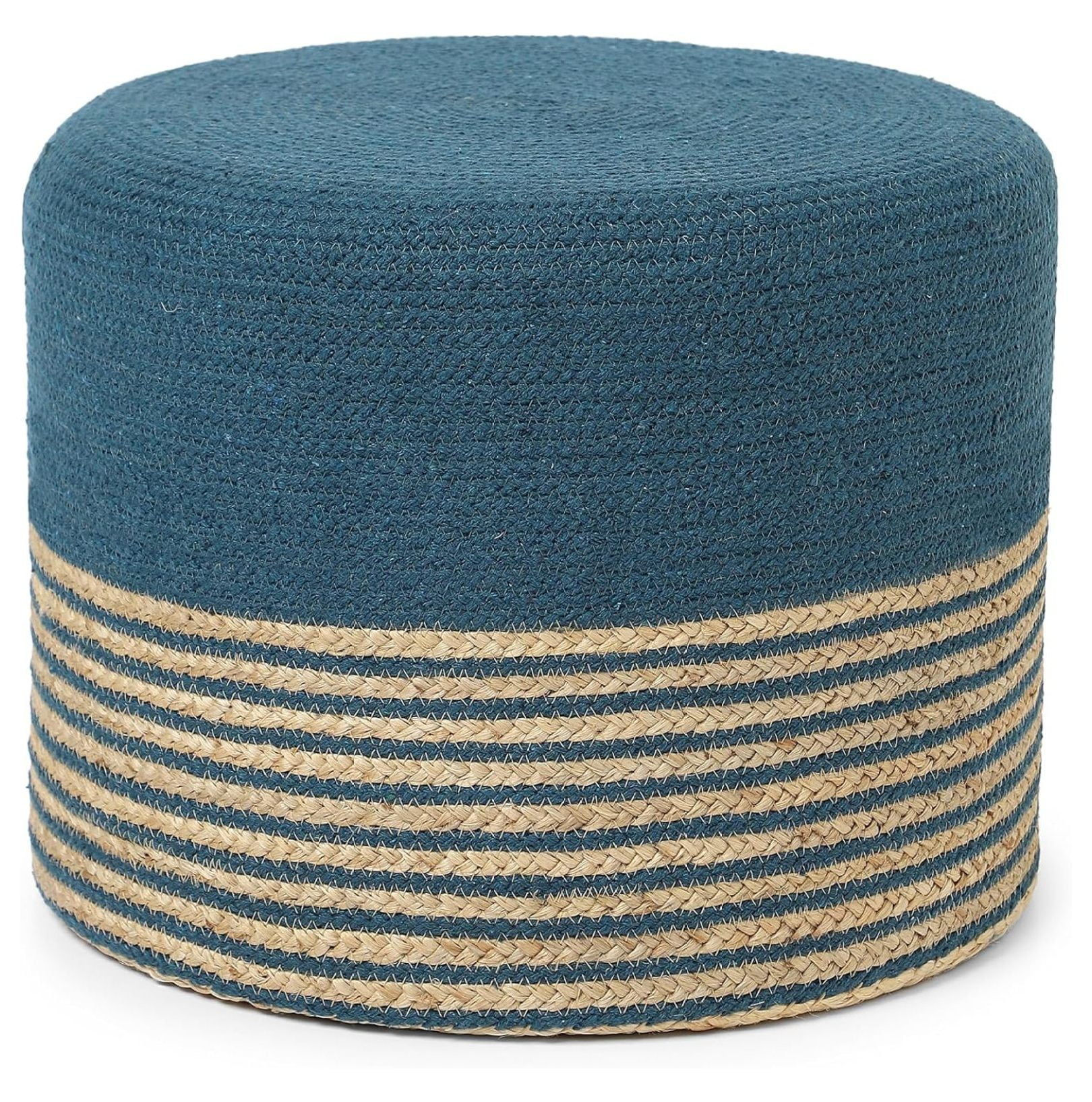 · Cylindrical Pouf Foot Stool Ottoman - Jute Braided Pouffe Poof Accent ...