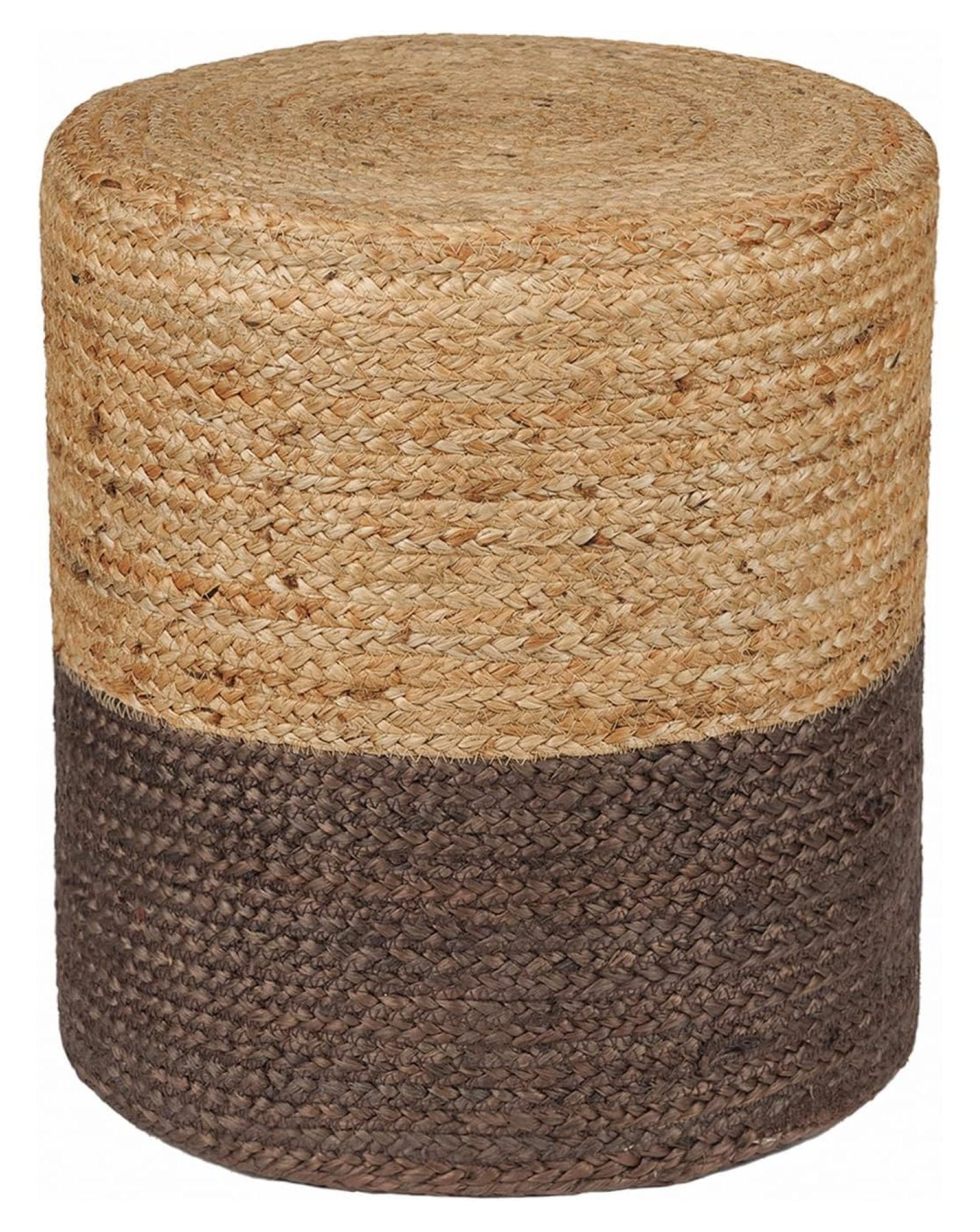 · Cylindrical Pouf Foot Stool Ottoman - Jute Braided Pouffe Poof Accent ...