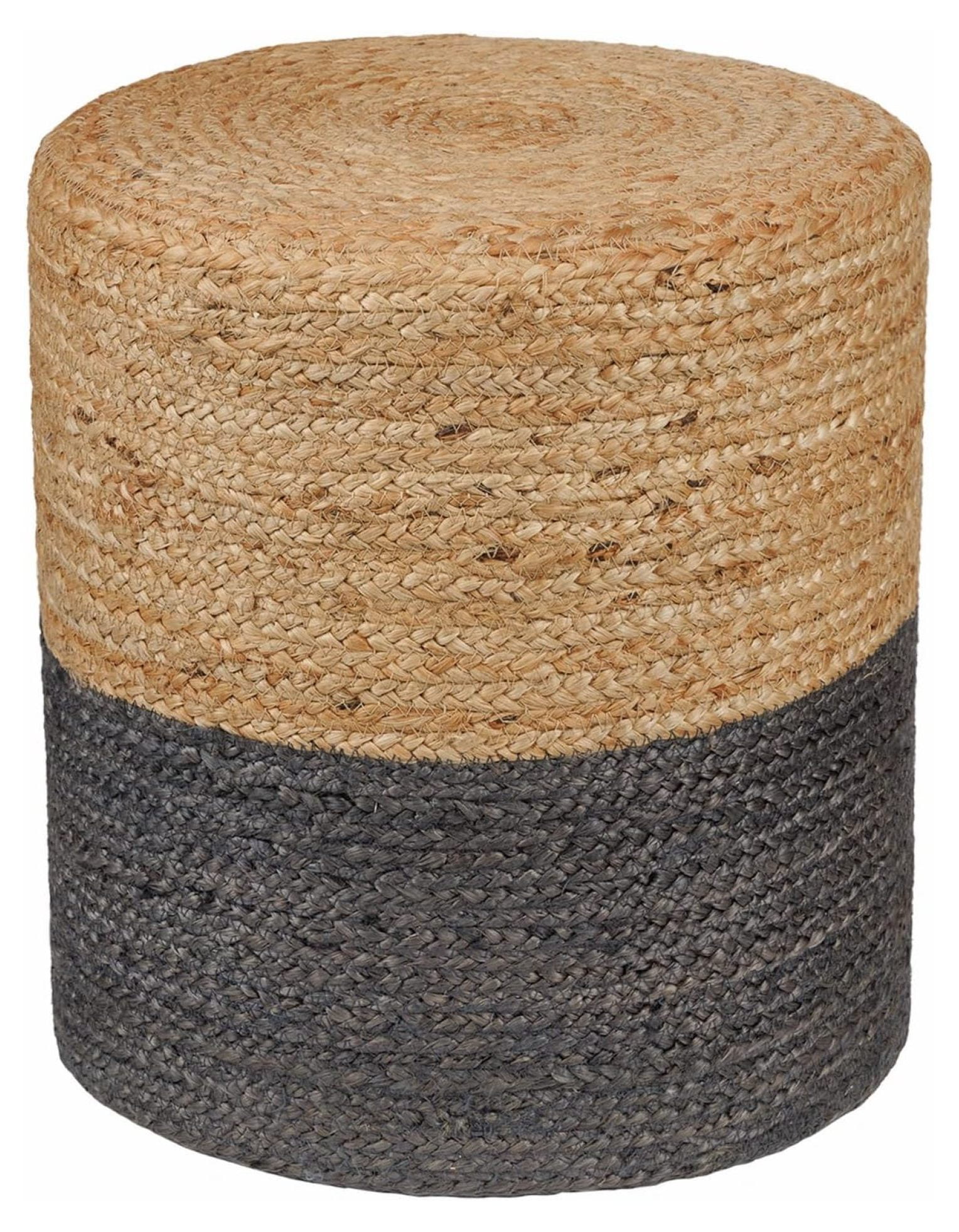 · Cylindrical Pouf Foot Stool Ottoman - Jute Braided Pouffe Poof Accent ...