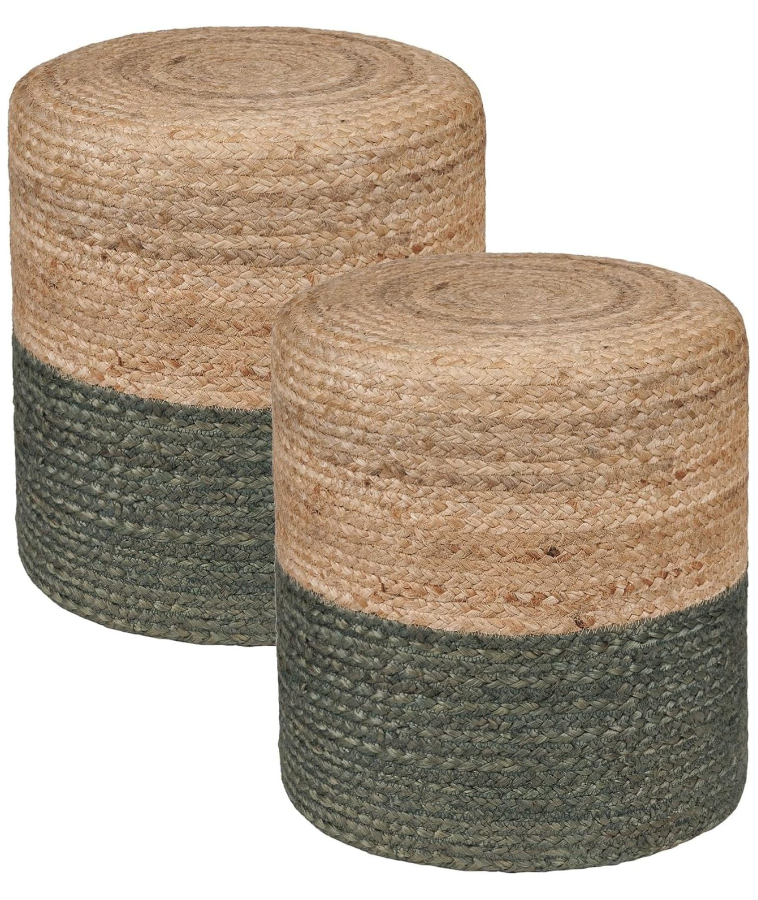 · Cylindrical Pouf Foot Stool Ottoman - Jute Braided Pouffe Poof Accent Sitting Footrest for The ...