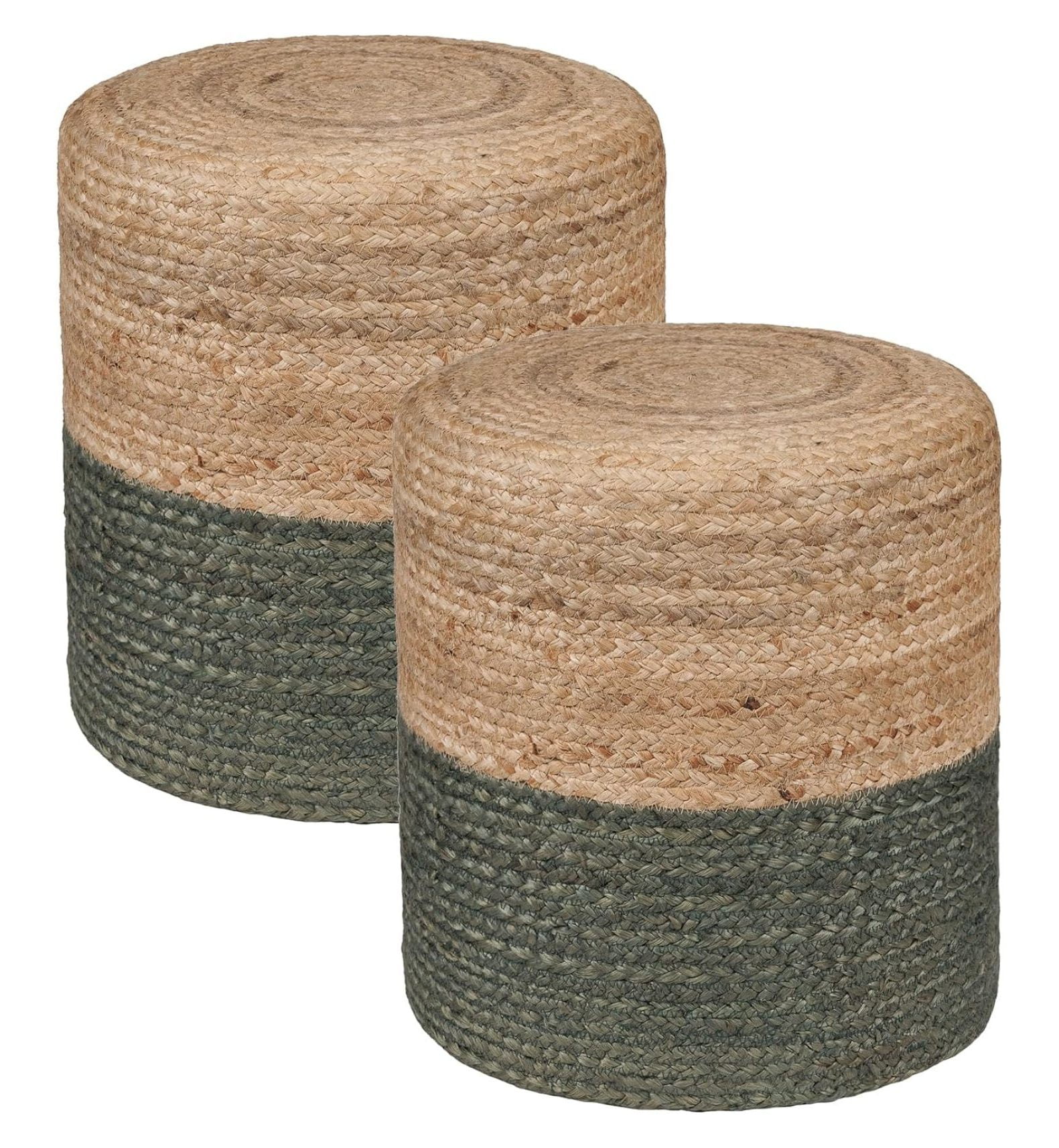 · Cylindrical Pouf Foot Stool Ottoman - Jute Braided Pouffe Poof Accent ...