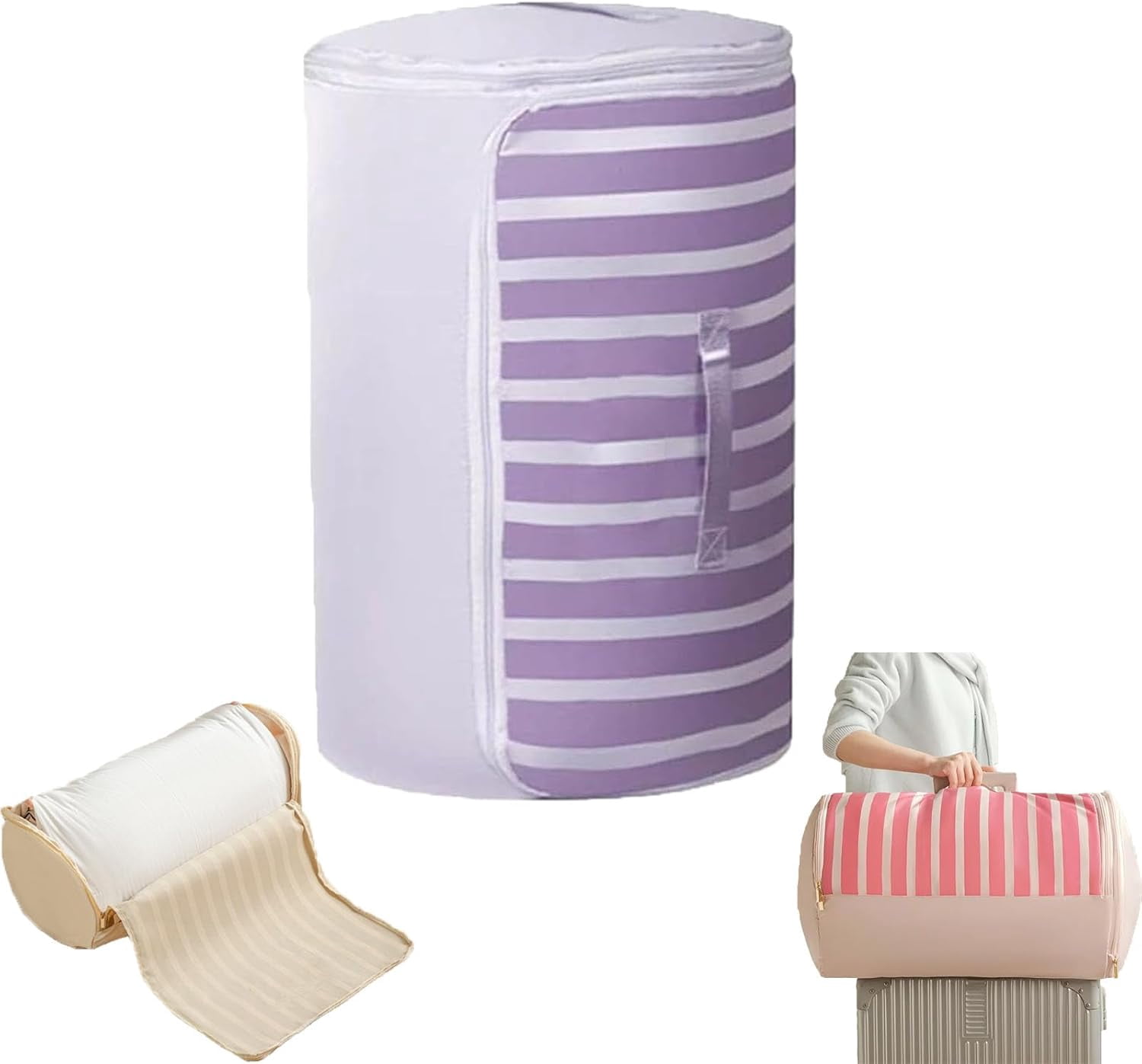 Cylindrical Roll-Up Quilt Storage Bag with Zipper, Self Compression ...