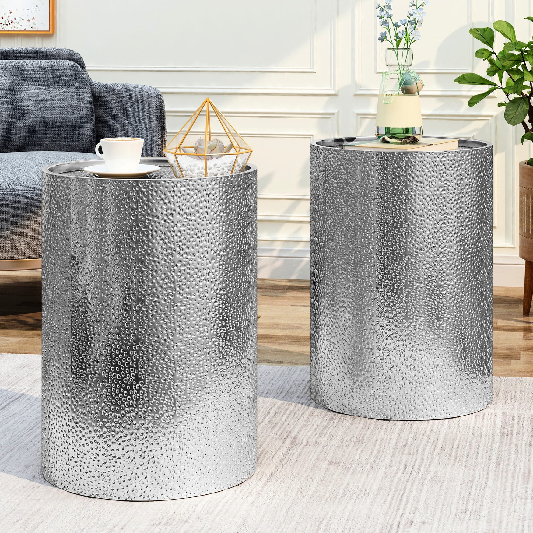 Cylindrical Silhouette, Aesthetic Versatility - Hammered Side Tables ...