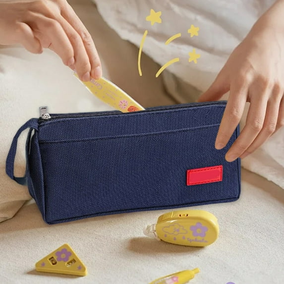 Cylindrical Zipper Pencil Case Polyester Large Capacity Stationery ...