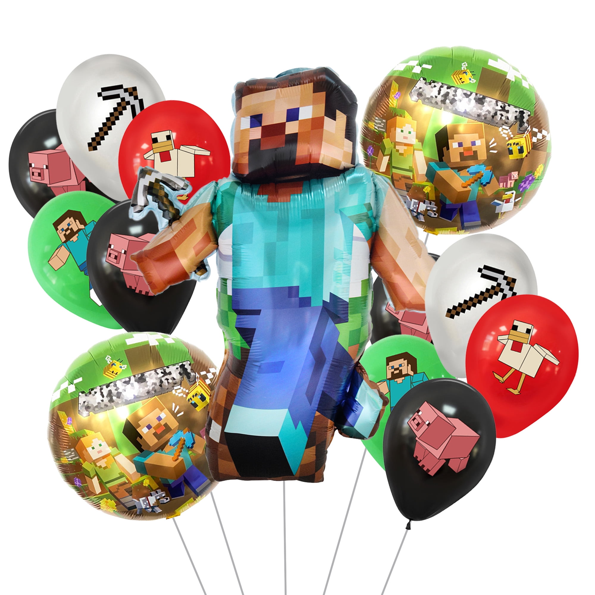 Cymylar 25pcs Miner Crafting Foil Balloons, Multicolor Pixel Video Game ...