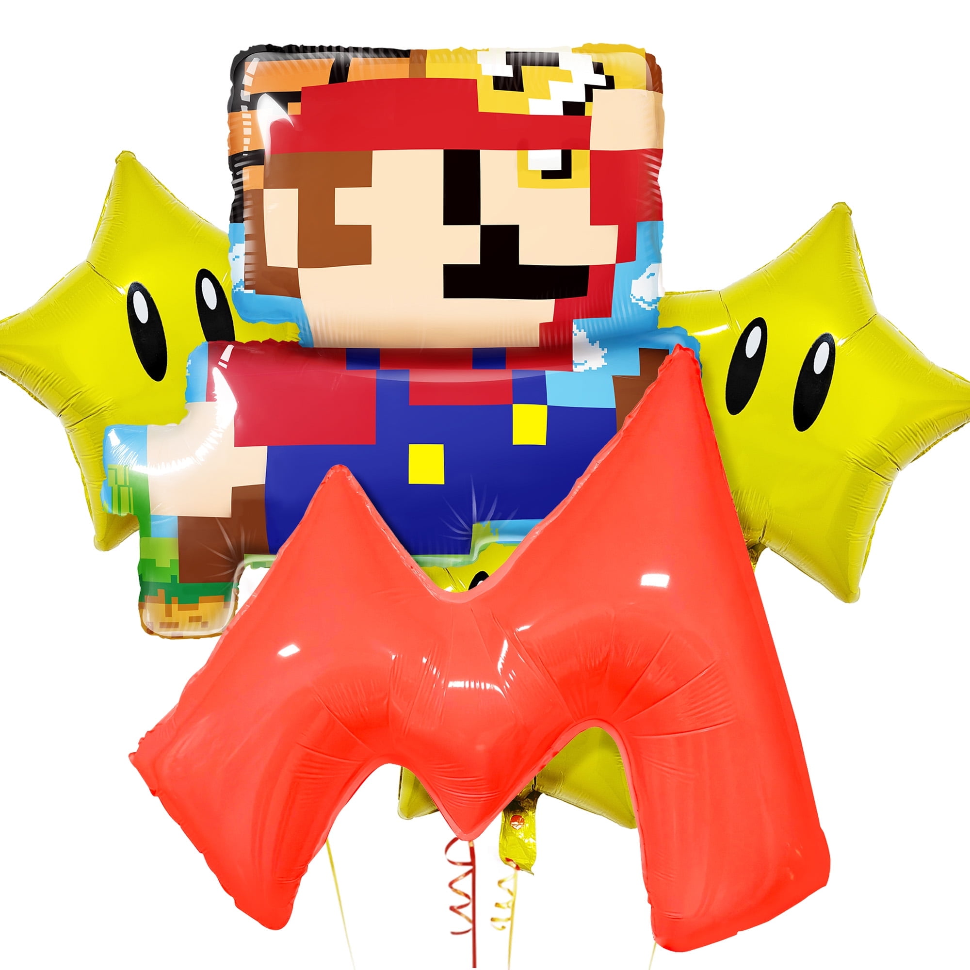 Cymylar 6 Pcs Super Star Mari-o Pixel Themed Foil Balloon,Birthday Party Video Game Decoration ...