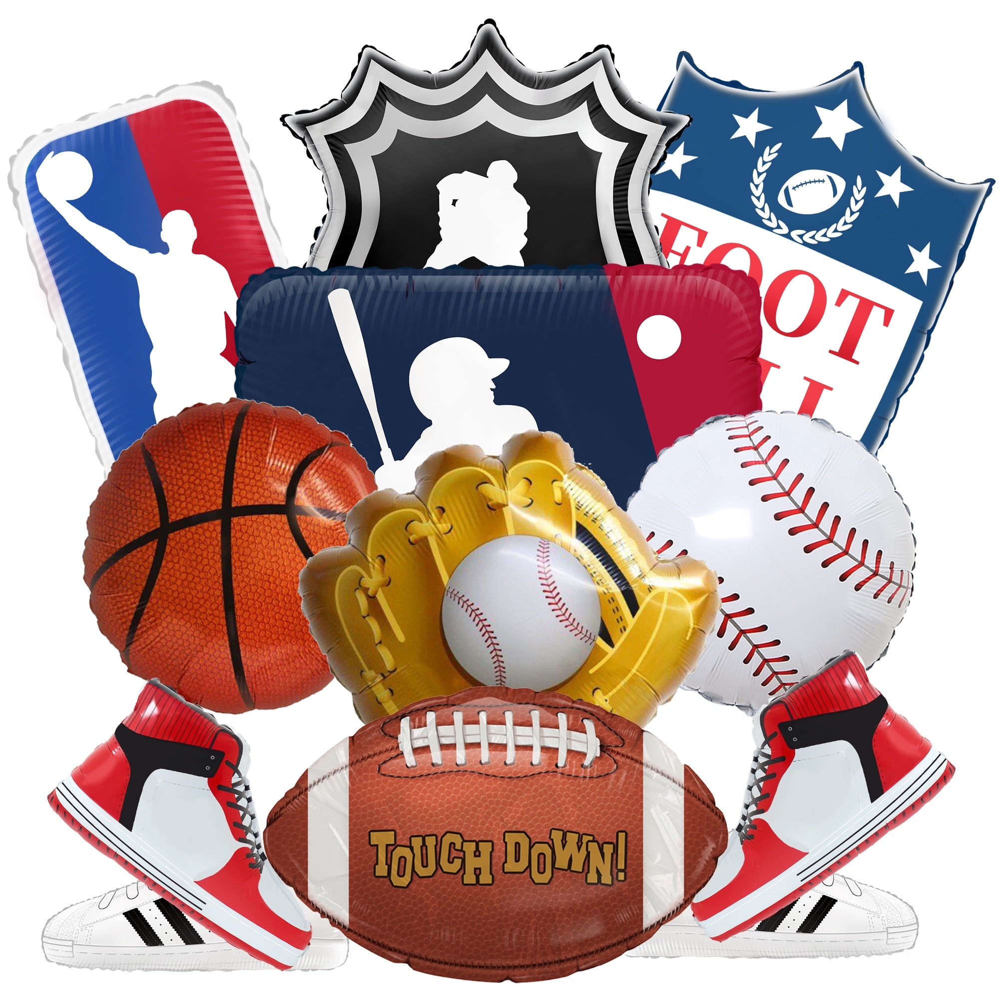 Sports Party Balloons Set 12pcs – Foil & Mylar Football, Basketball ...