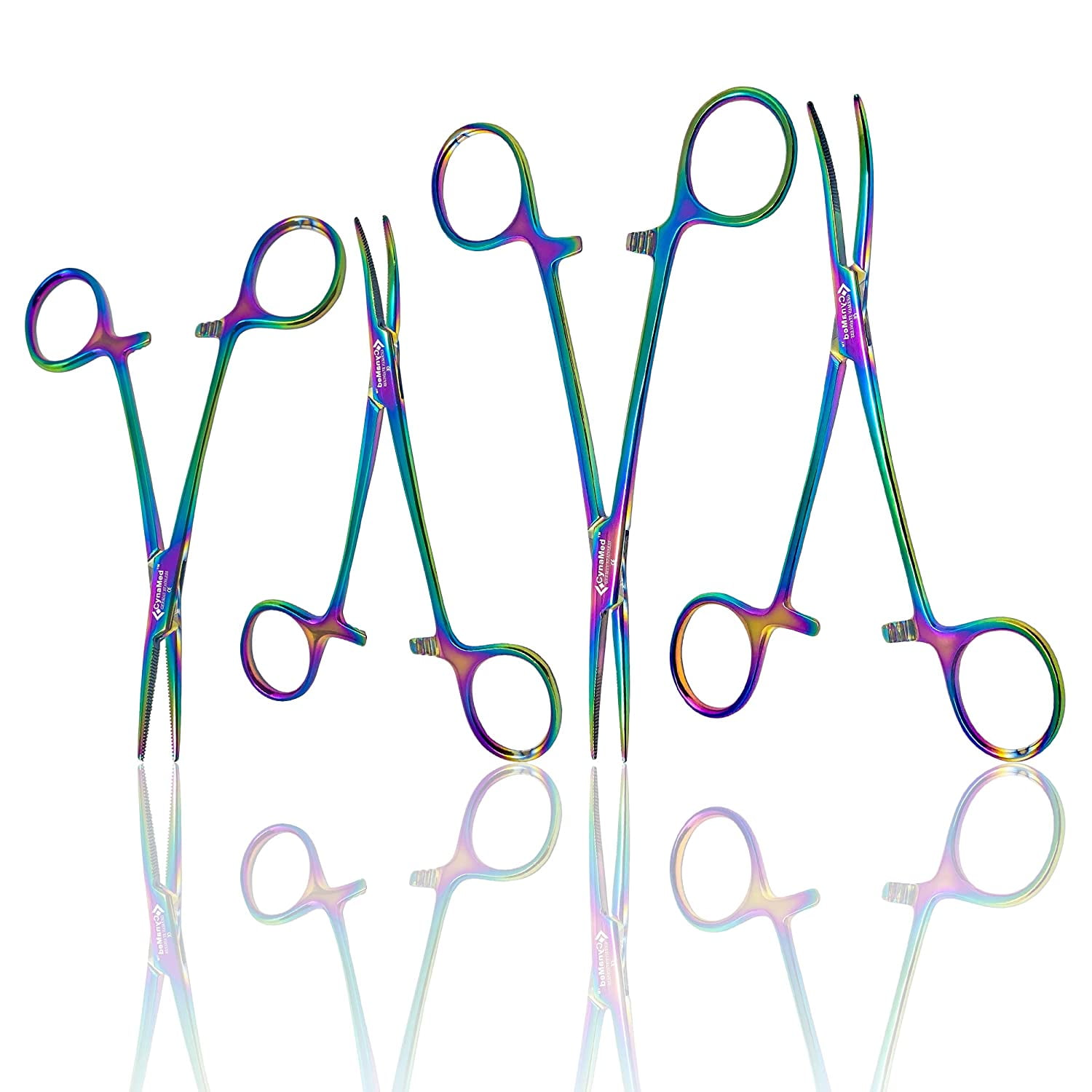 Cynamed Set of 4 Artzone Multi Color Locking Forceps with Serrated Jaws ...