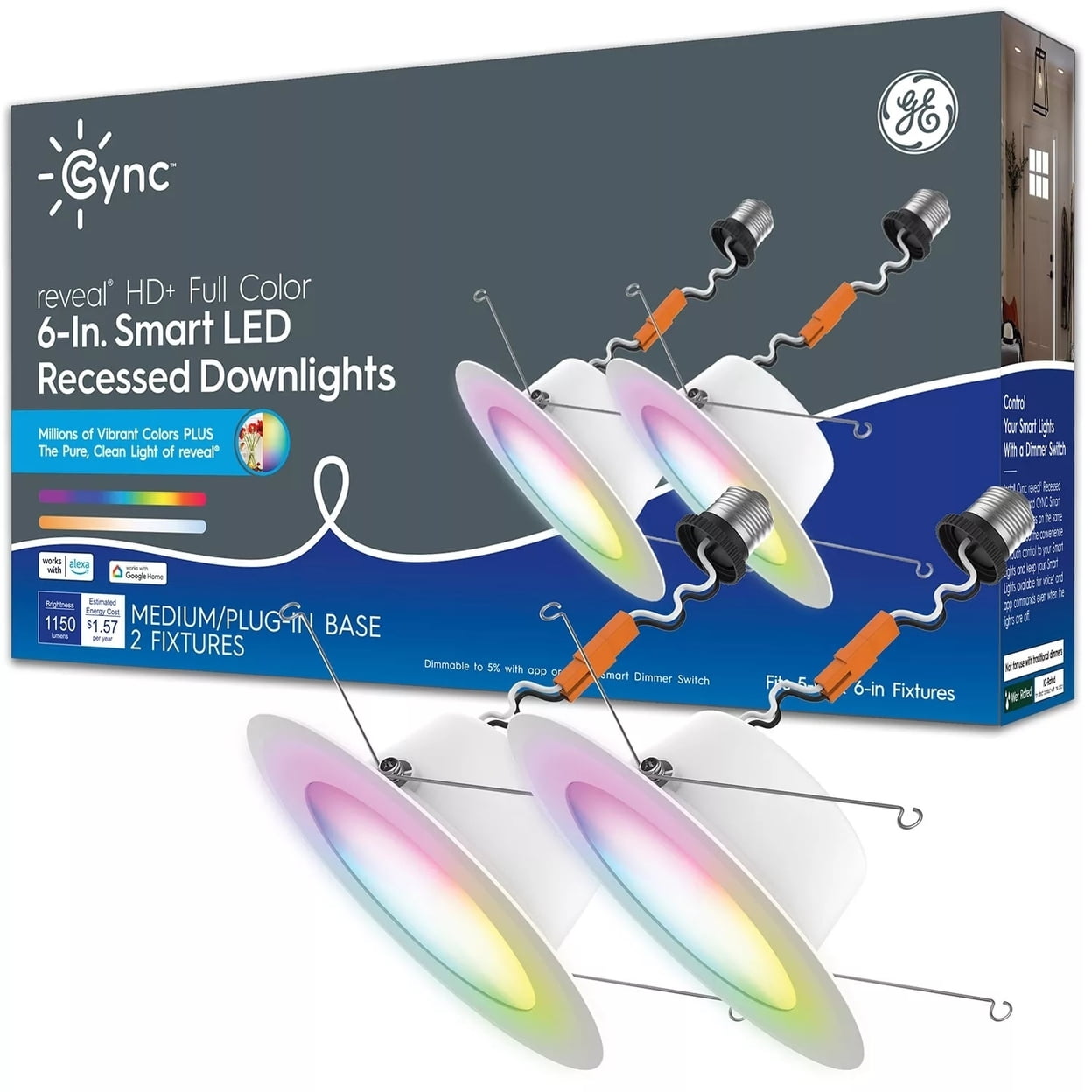 Cync Full Color Smart RGB Changing LED Lighting Recessed Ceiling Can ...