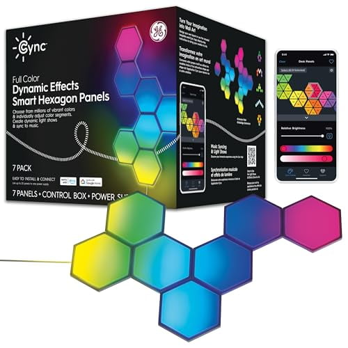 Cync GE Dynamic Effects Indoor Hexagon WiFi Smart LED Color Changing Lights, Wall Light Panels ...