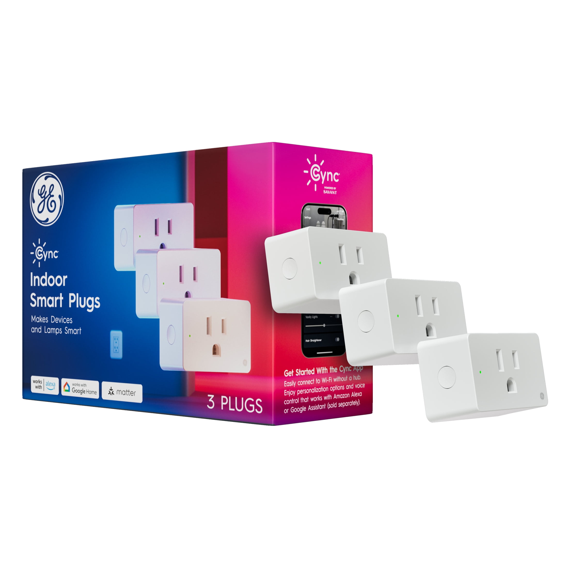 GE Cync Indoor Smart Plug 3 Pack, Alexa & Google Compatible, Matter ...