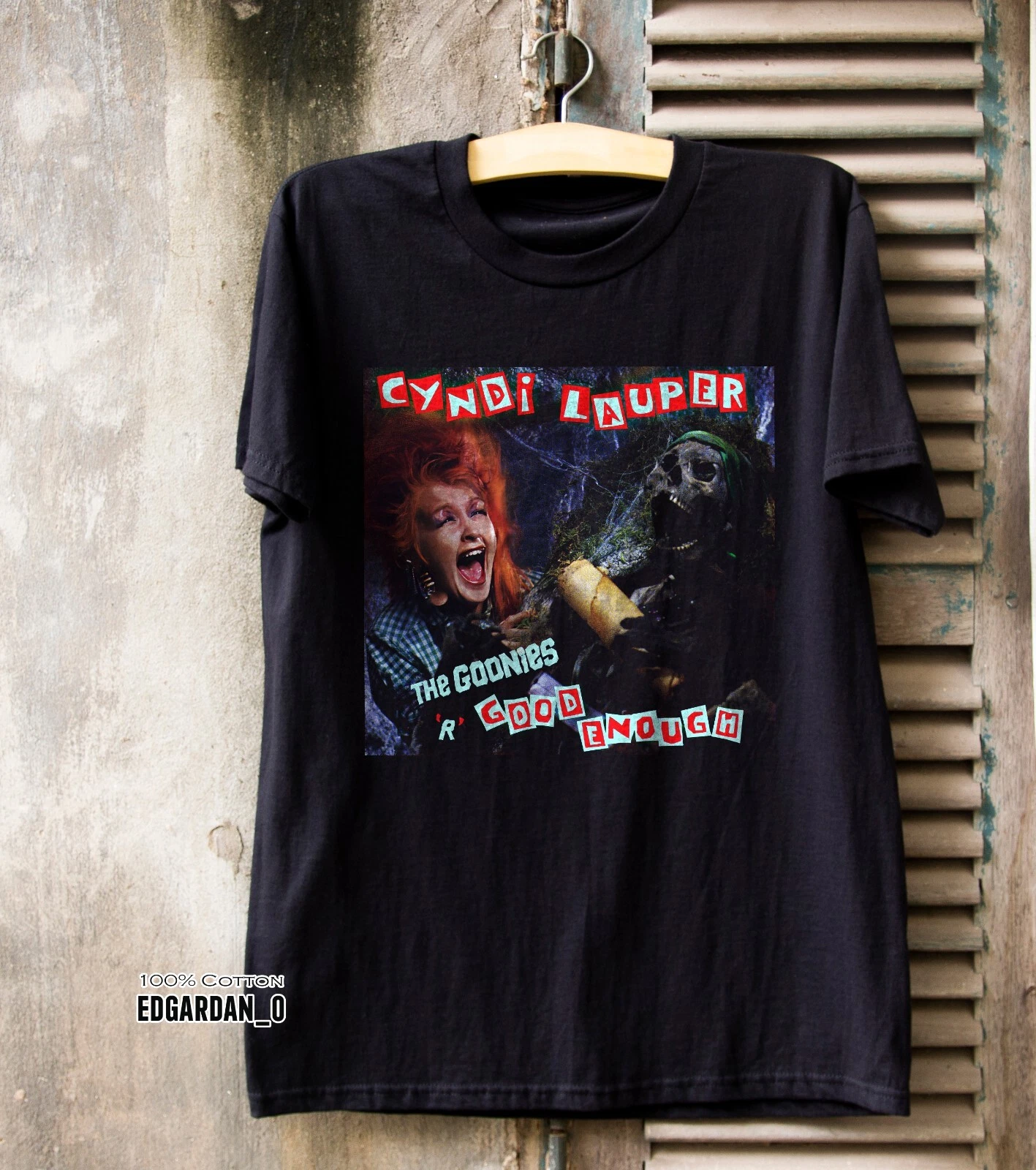 Cyndi Lauper - The Goonies 'R' Good Enough Album Black Tee, Cyndi ...