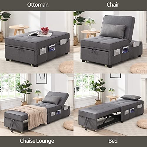 Cynefin Futon Chair with Lumbar Pillow and 3 Side Pockets, Sofa Bed ...