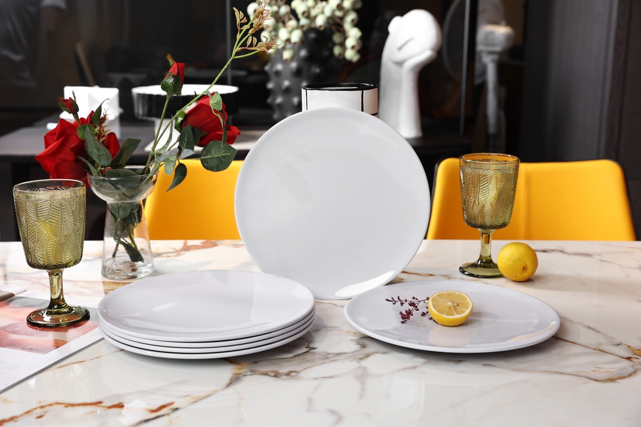 Cynnix 10-inch Melamine Dinner Plates, Set of 6, Modern Rimless White ...
