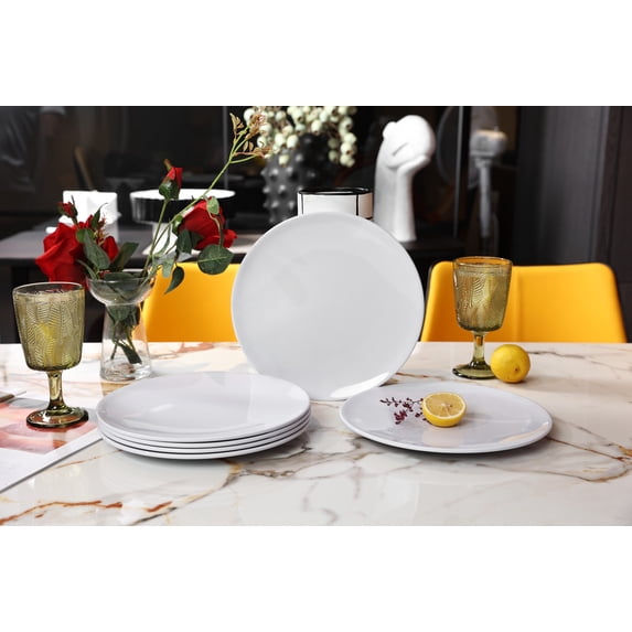 Cynnix 10-inch Melamine Dinner Plates, Set of 6, Modern Rimless White ...