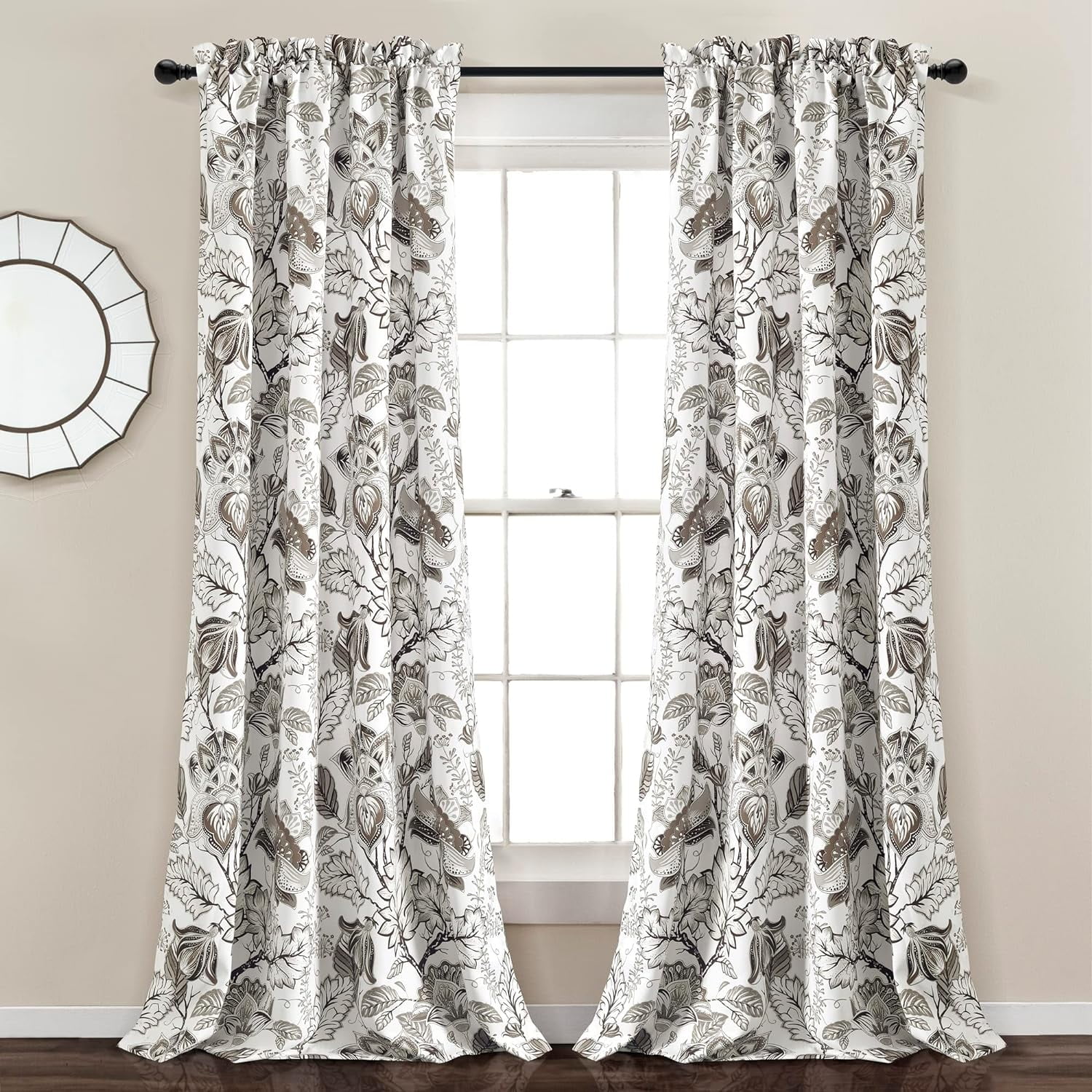 Cynthia Jacobean Light Filtering Window Curtain Panel Pair, 84" L x 52 ...