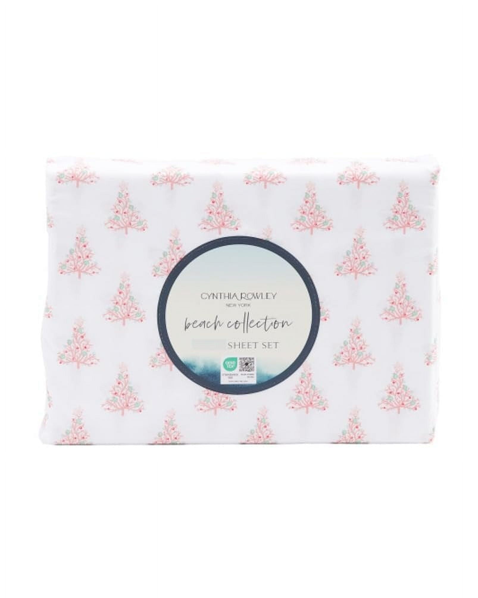Cynthia Rowley New York Christmas Winter Sheet Set Pink Christmas Trees ...
